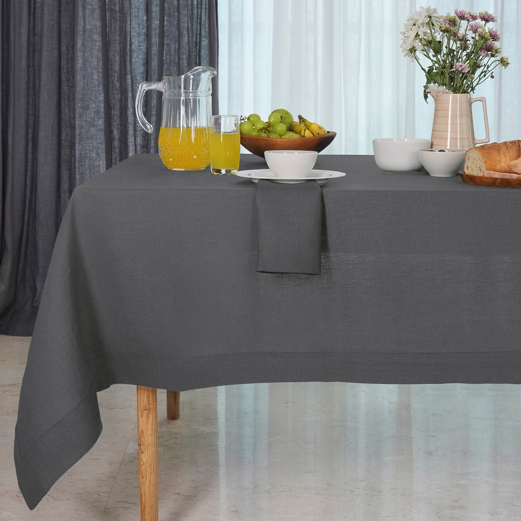 Charcoal Grey Linen Tablecloth, Hemmed