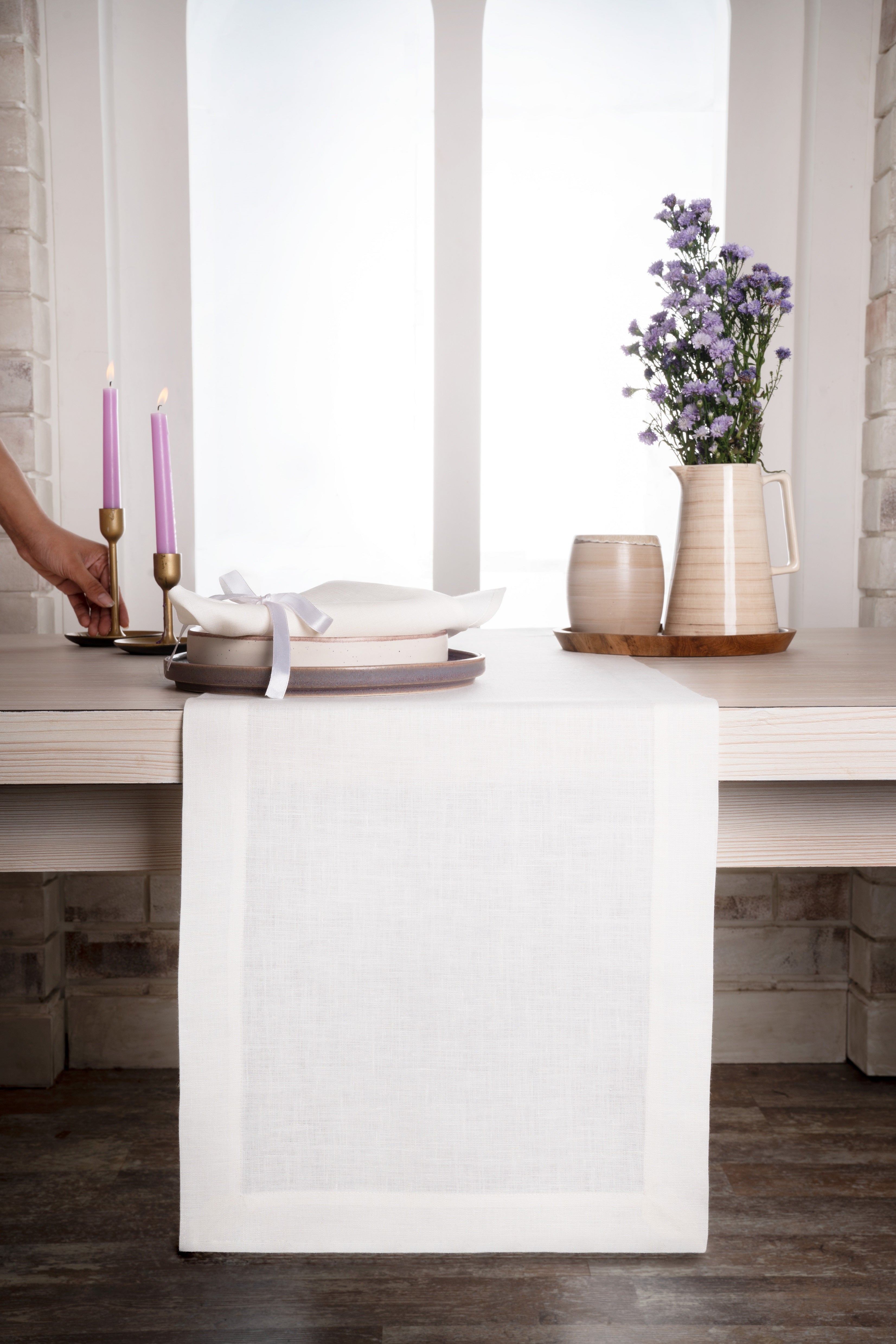 Ivory Linen Table Runner - Hemmed
