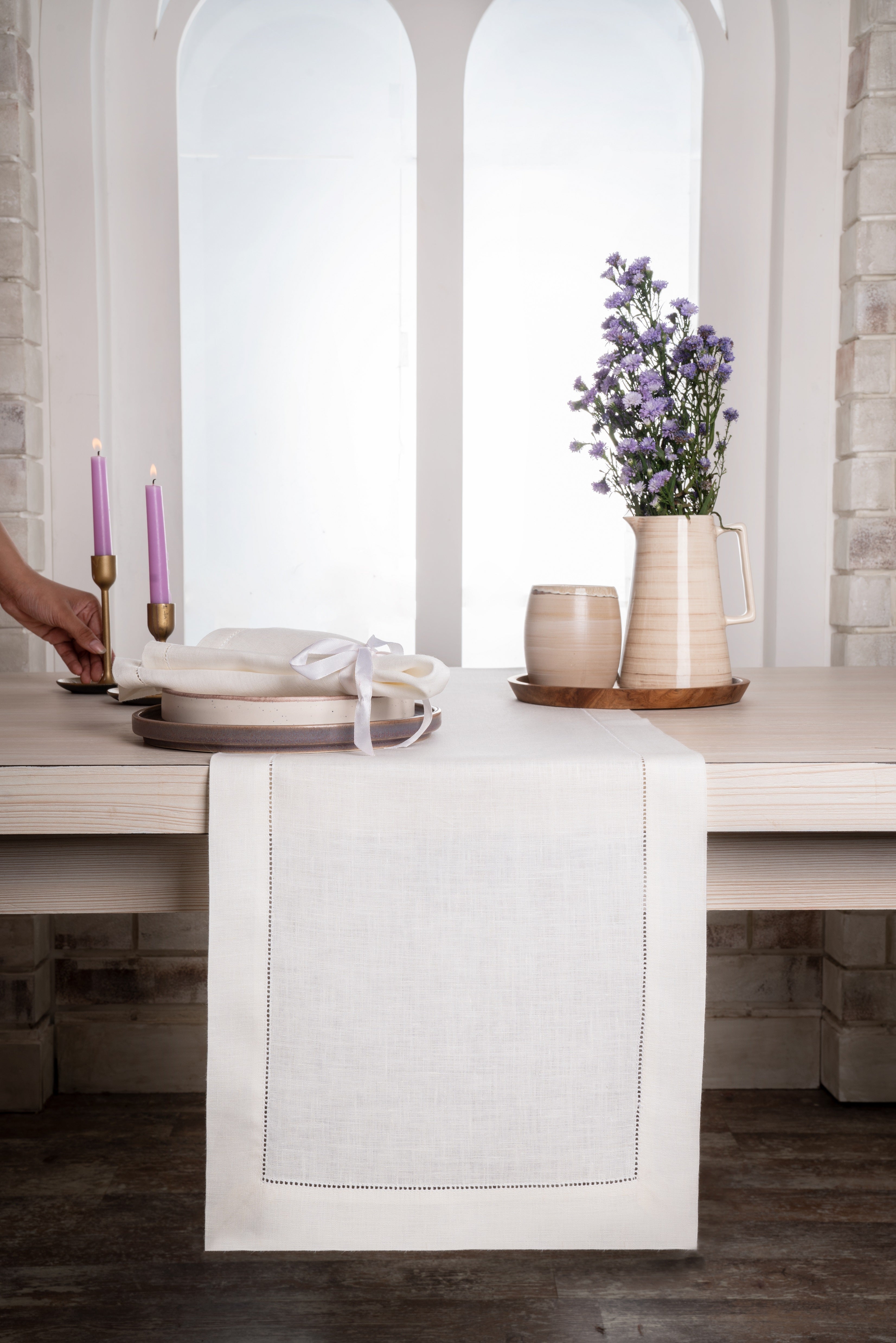 Ivory Linen Table Runner - Hemstitch