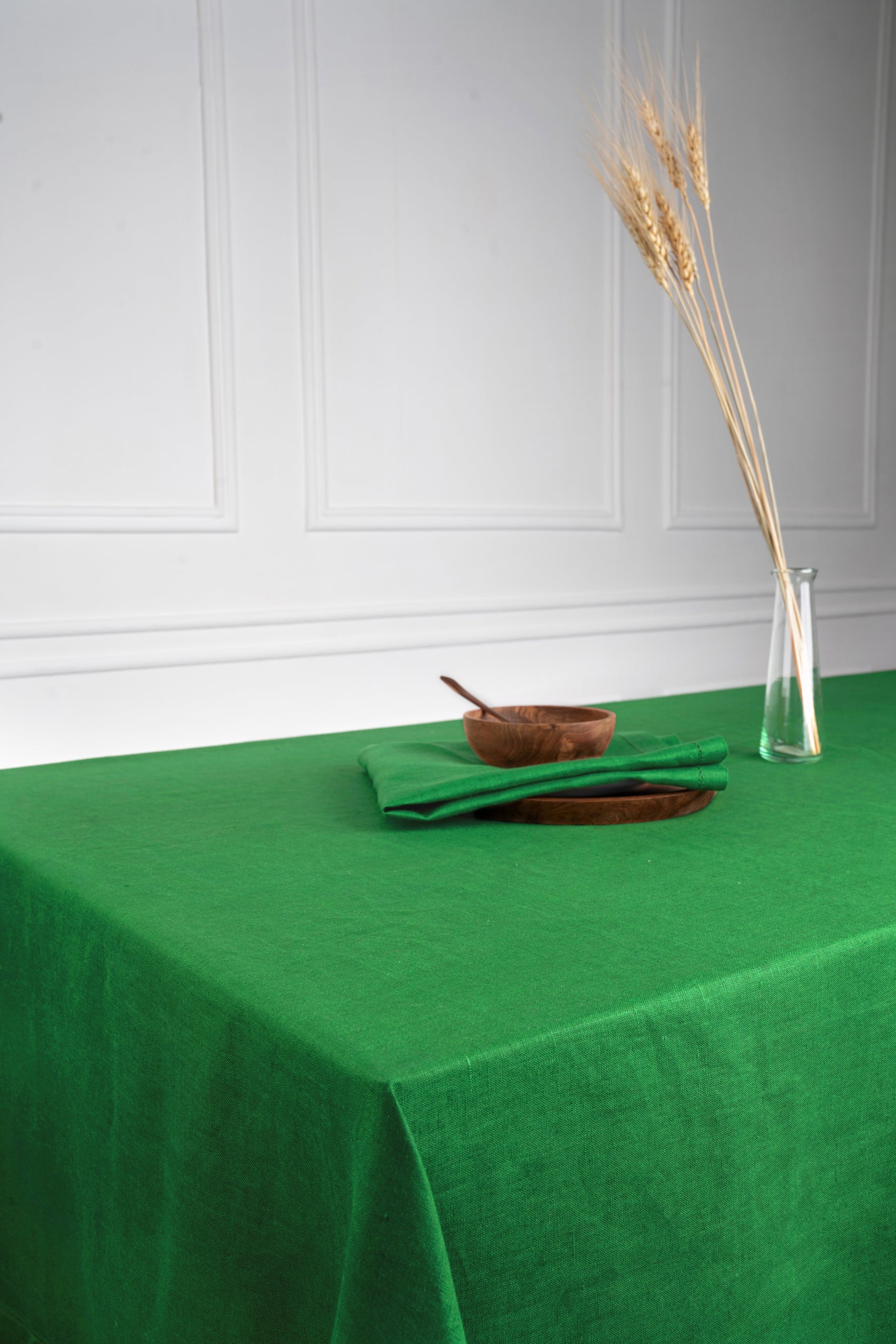 Kelly Green Linen Tablecloth, Hemstitch