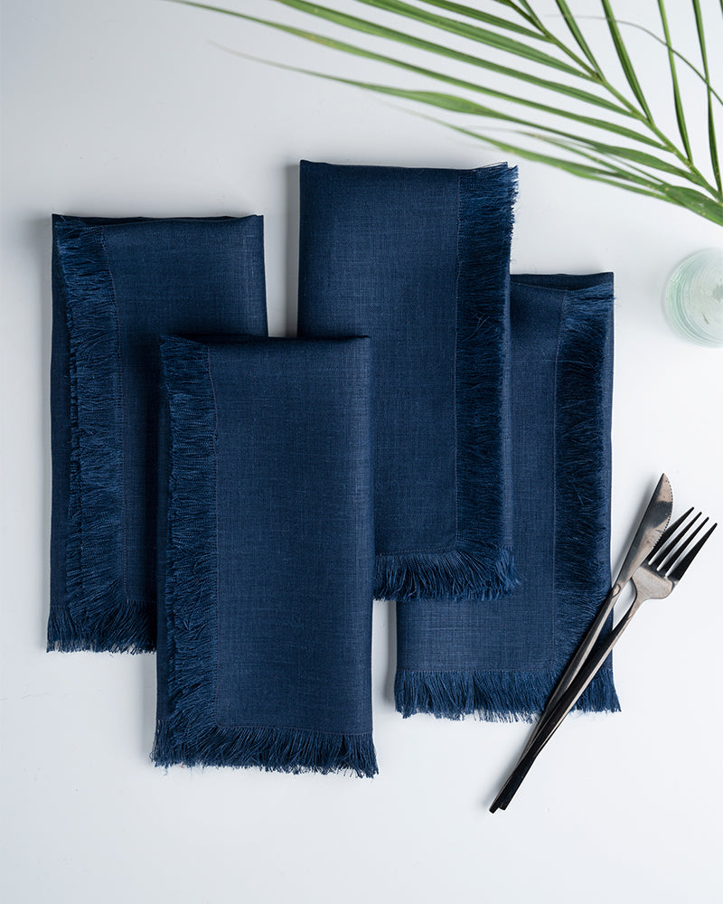 D'Moksha Pure Linen Eco-Chic Fringe Dinner Napkins