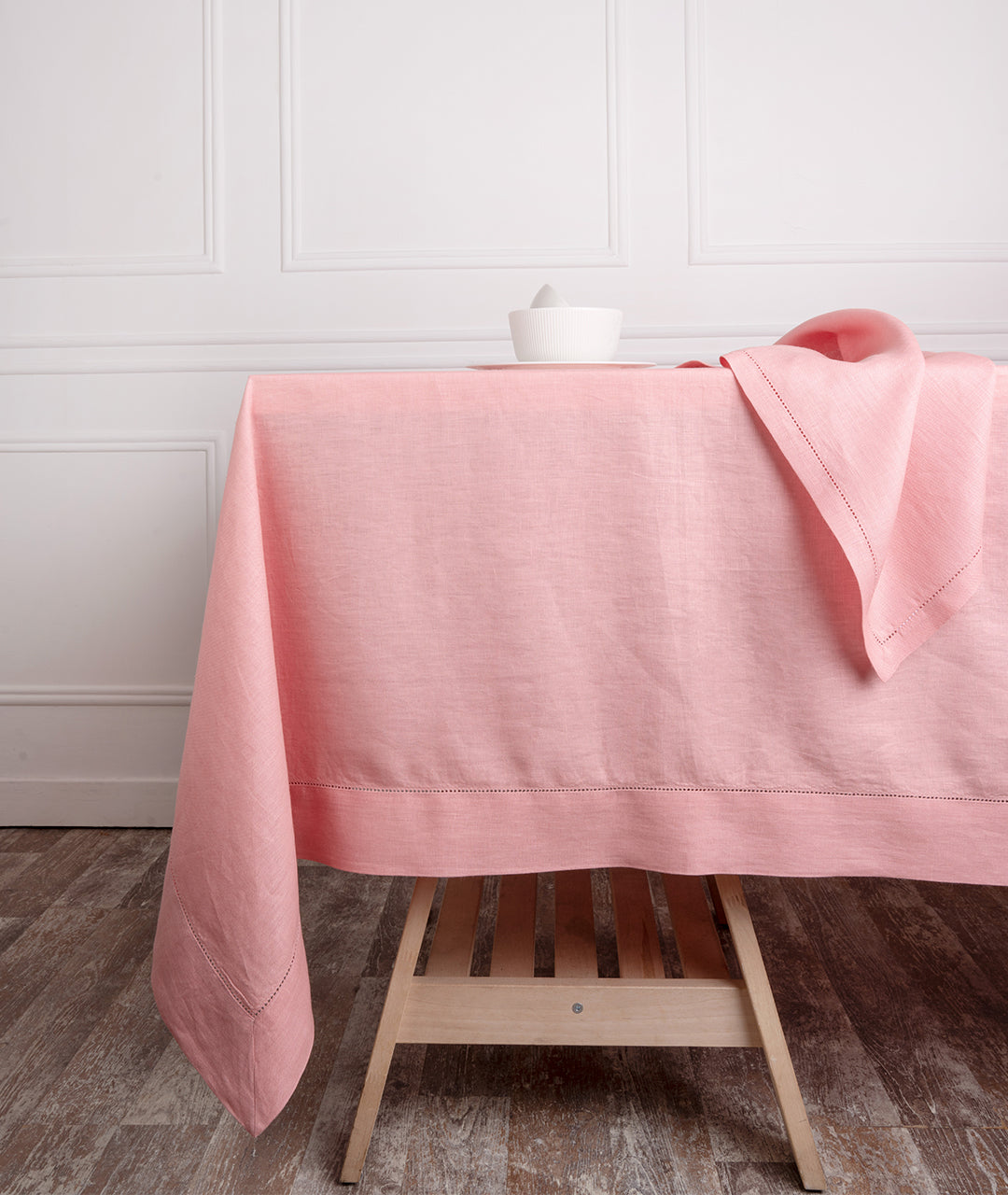 Dusty Pink Linen Tablecloth, Hemstitch