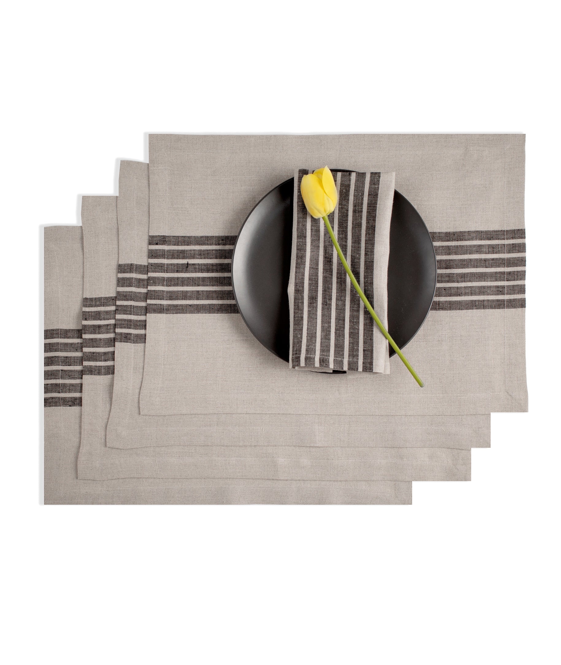Natural and Black Farmhouse Linen Placemats