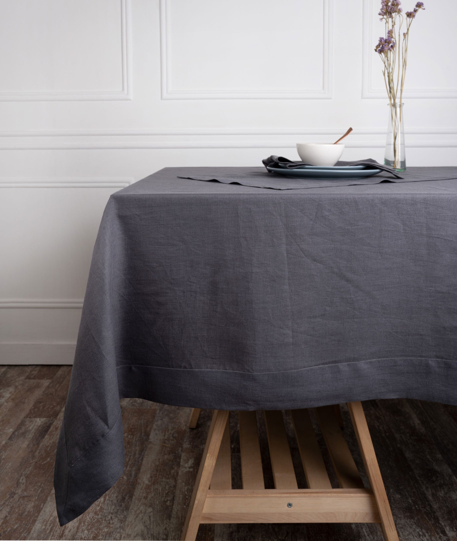 Charcoal Grey Linen Tablecloth - Hemmed