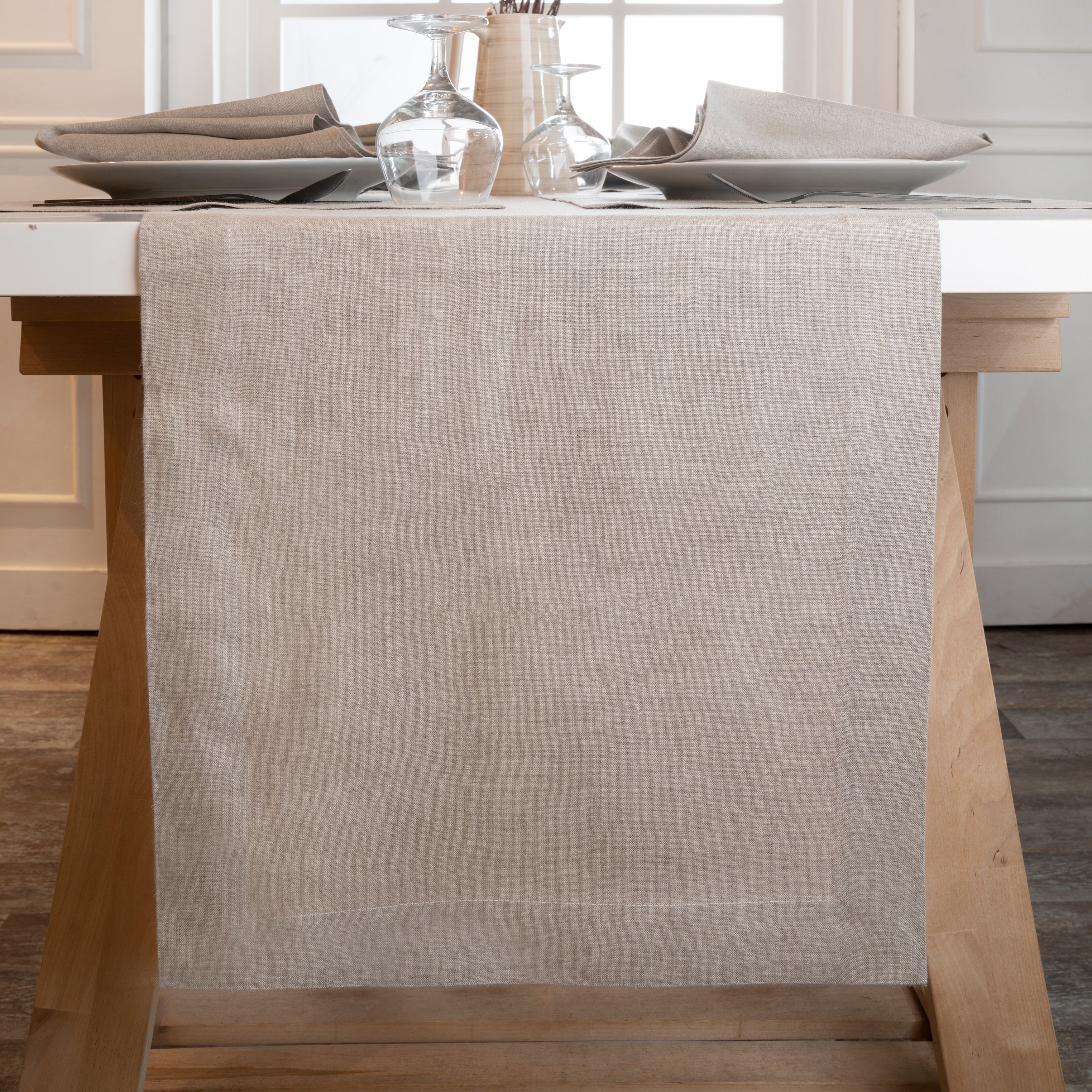 100% Pure Linen Hemmed Table Runner | Natural Fabric European Flax
