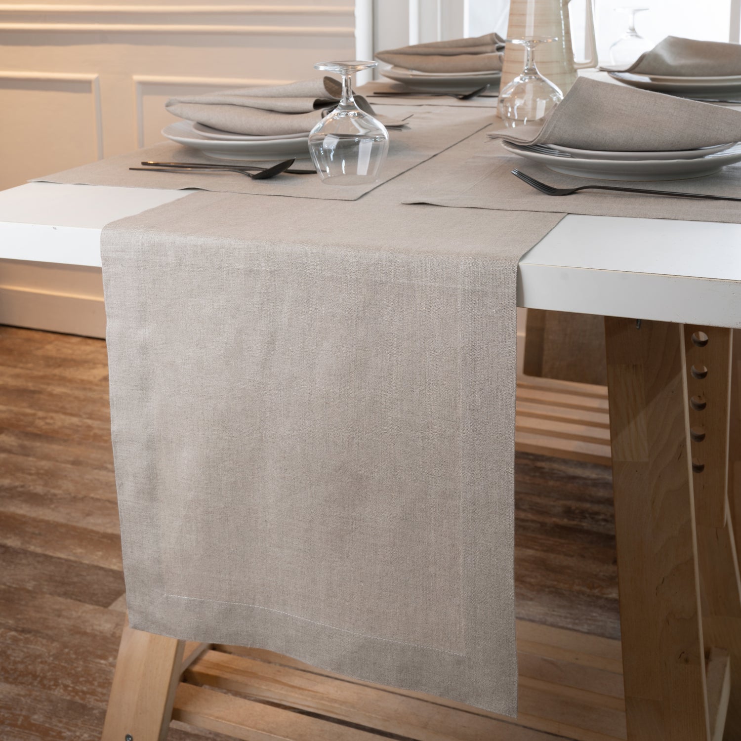 100% Pure Linen Hemmed Table Runner | Natural Fabric European Flax