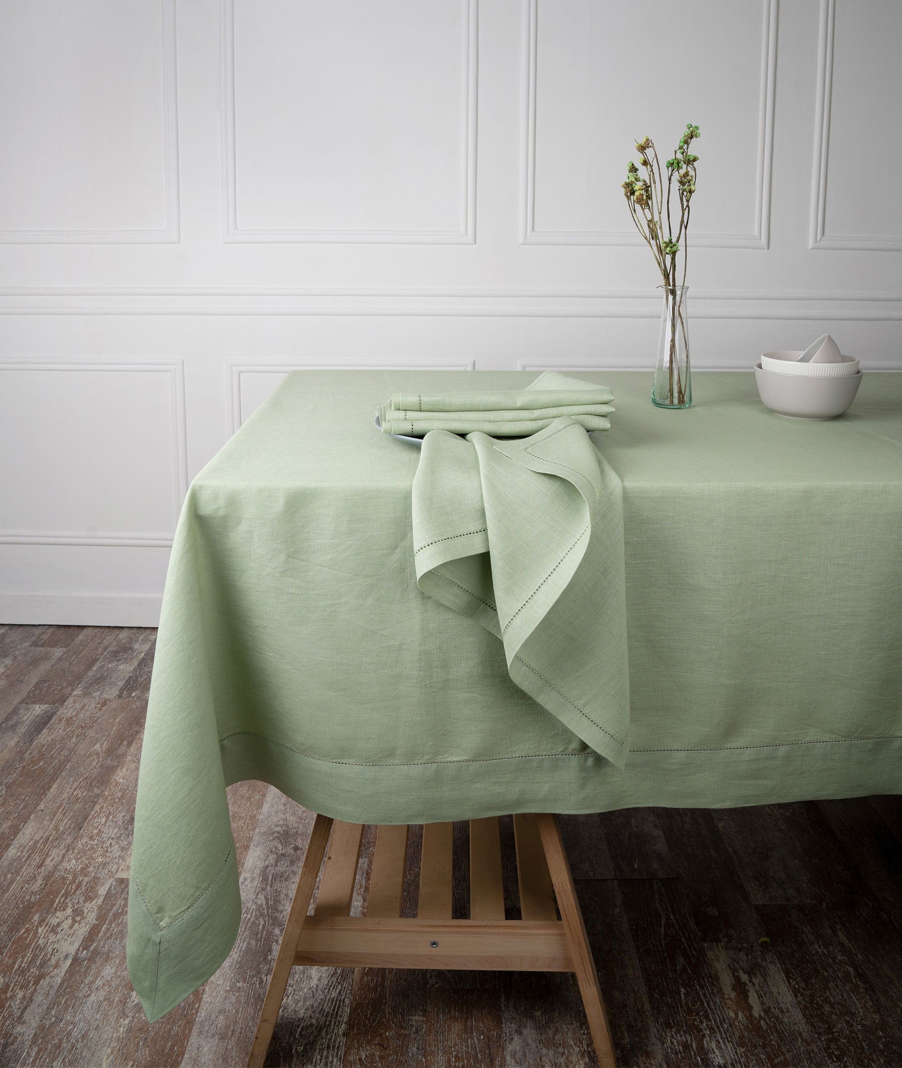 Sage Green Linen Tablecloth - Hemstitch